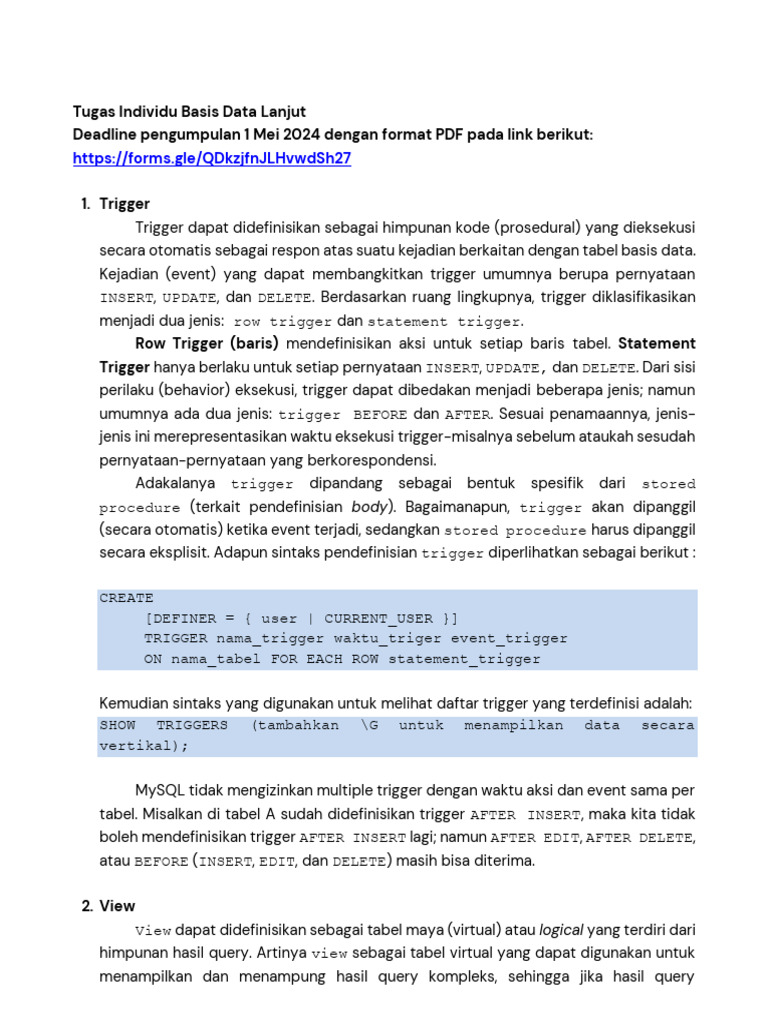 Tugas Individu Trigger Dan View Update 23 April | PDF