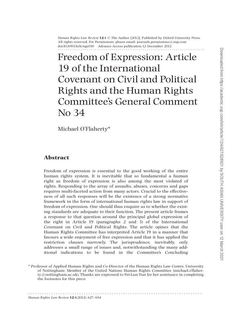 Article 19 ICCPR: Freedom of Expression | PDF | Human Rights | Freedom ...