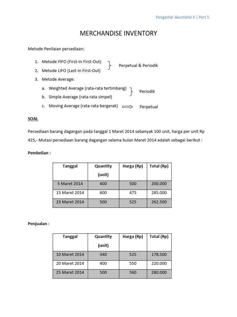 Metode Penilaian Merchandise Inventory | PDF