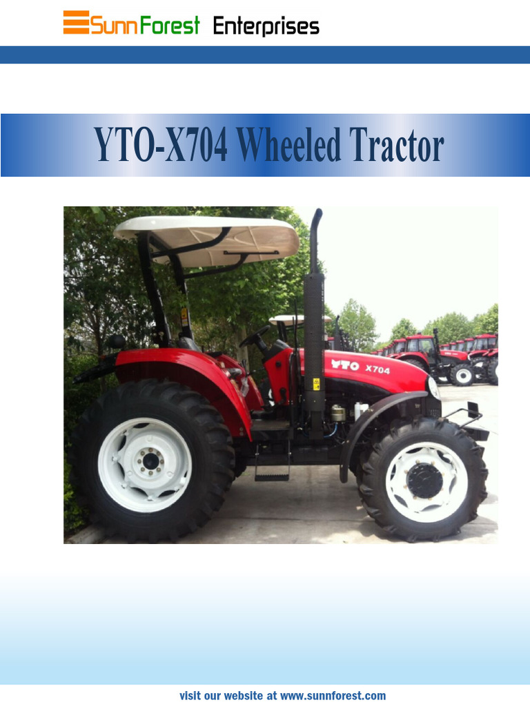 YTO-X704 Tractor Specs & Features | PDF | Tractor | Diesel Engine