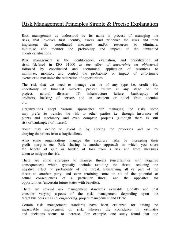 Risk Management Principles | PDF | Risk Management | Risk