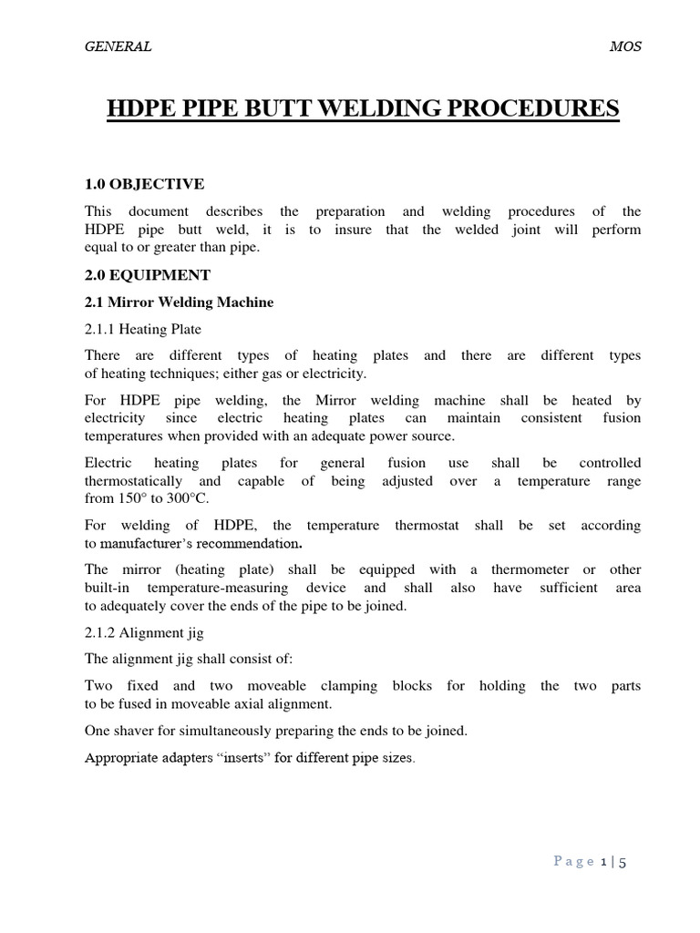 Hdpe Pipe Butt Welding Procedures | PDF | Welding | Construction