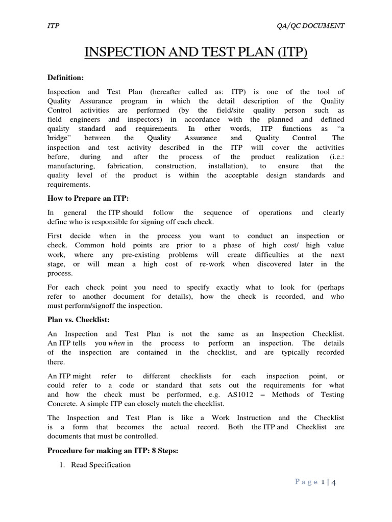 Inspection and Test Plan | PDF | Specification (Technical Standard ...