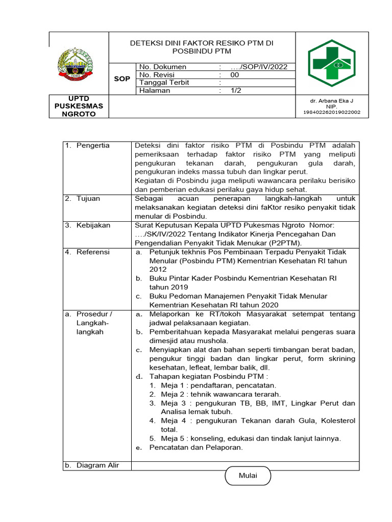 Sop Deteksi Dini FR PTM Di Posbindu | PDF
