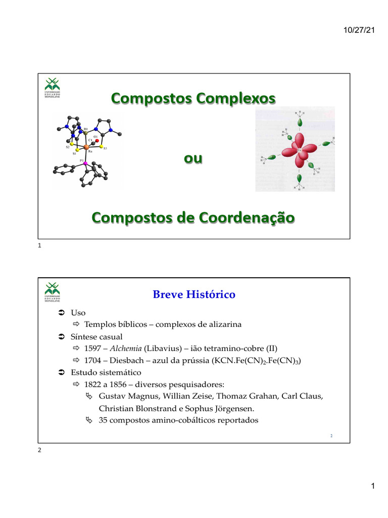 TEMA I - Compostos Complexos (Eng 2021) | PDF | Composto de coordenação ...