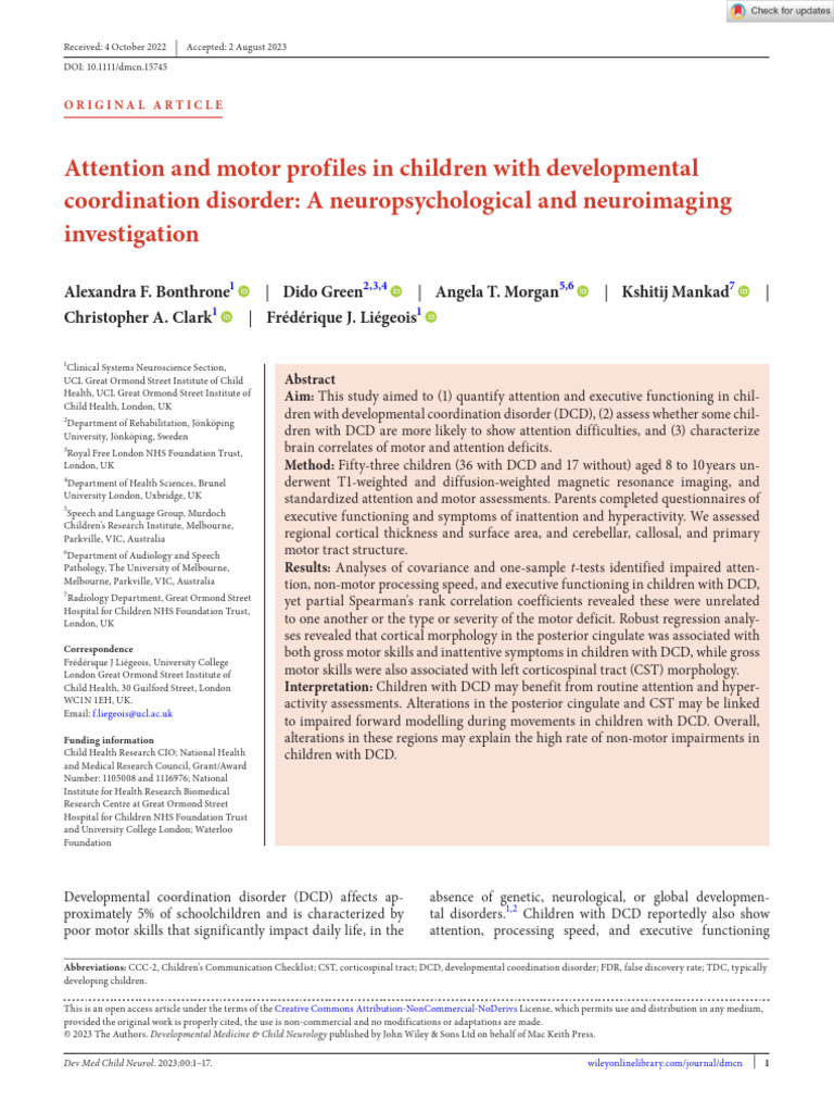 Attention and Motor Profiles in Children With Developmental ...