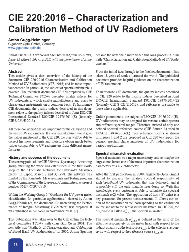 !calibration UV-Radiometer - Gigahertz | PDF | Ultraviolet | Calibration