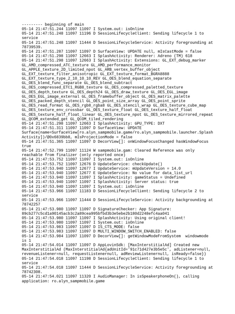 Alyn SAMPMOBILE Log | PDF | Software Engineering | Computer Data