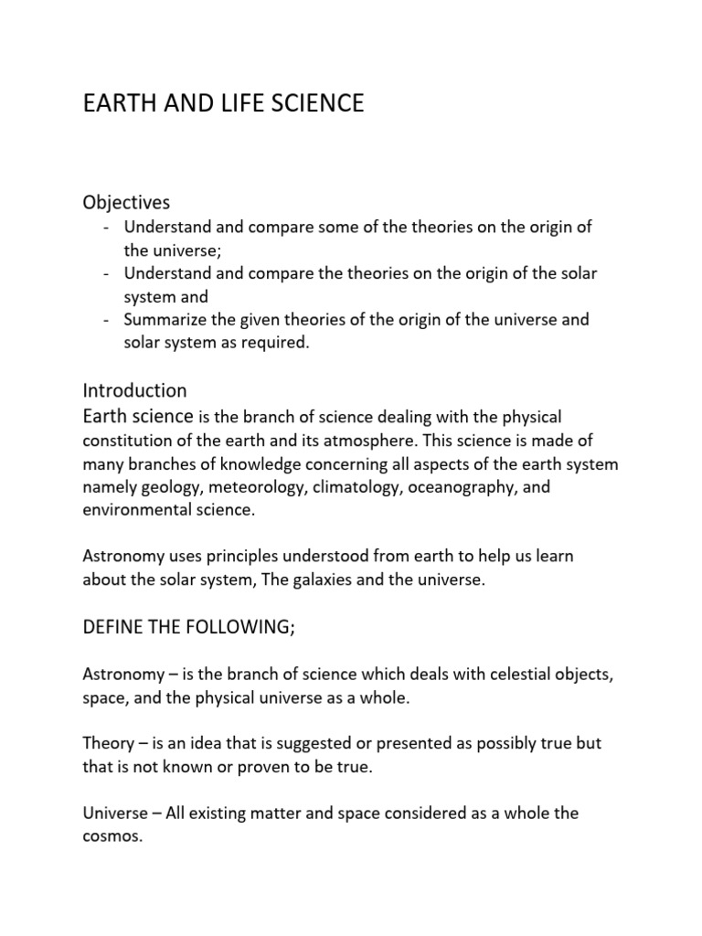 Earth and Life Science | PDF | Universe | Heliocentrism