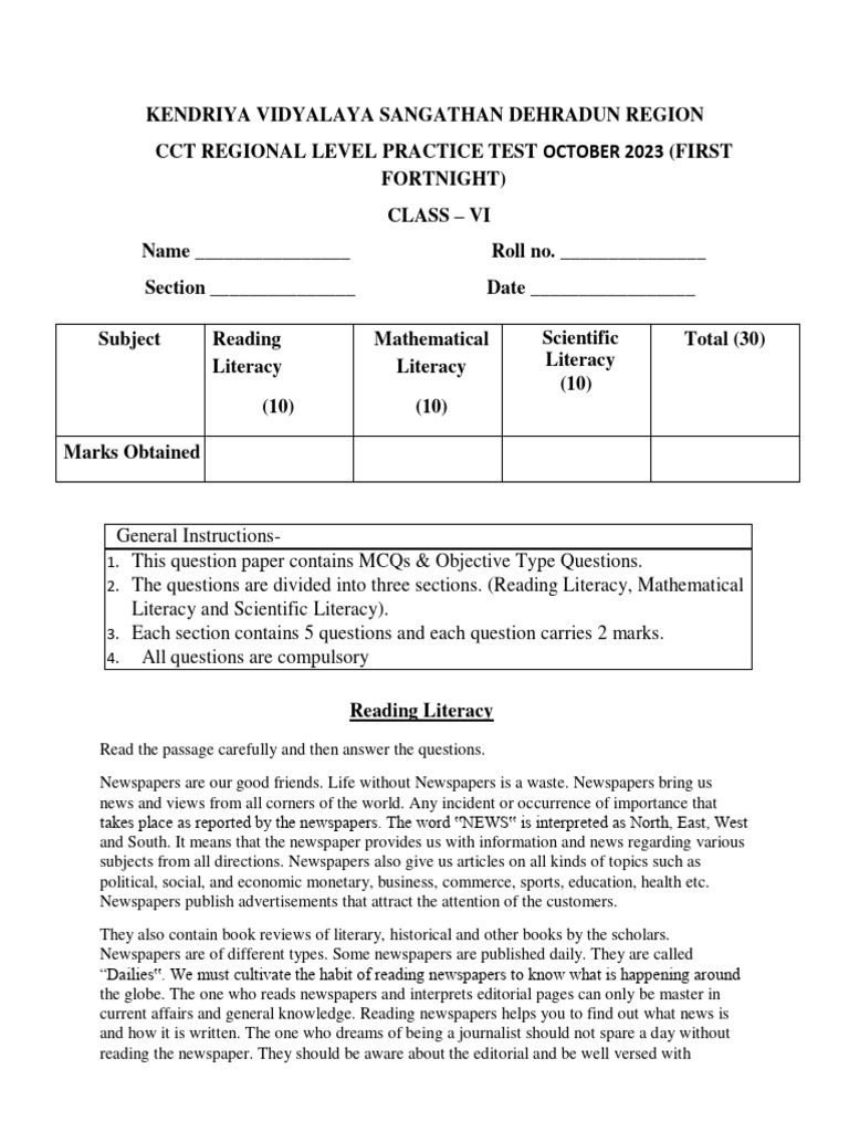 CCT Class Vi, Oct 2023 | PDF | Silk | Newspapers