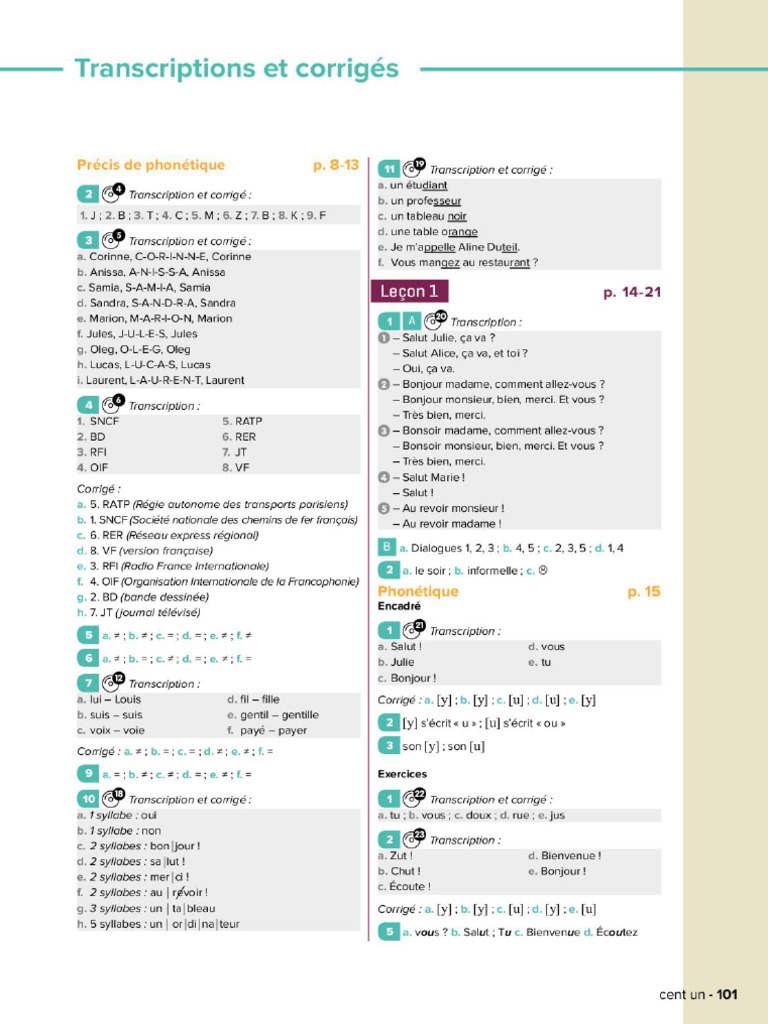 Bonjour Et Bienvenue Transcriptions | PDF