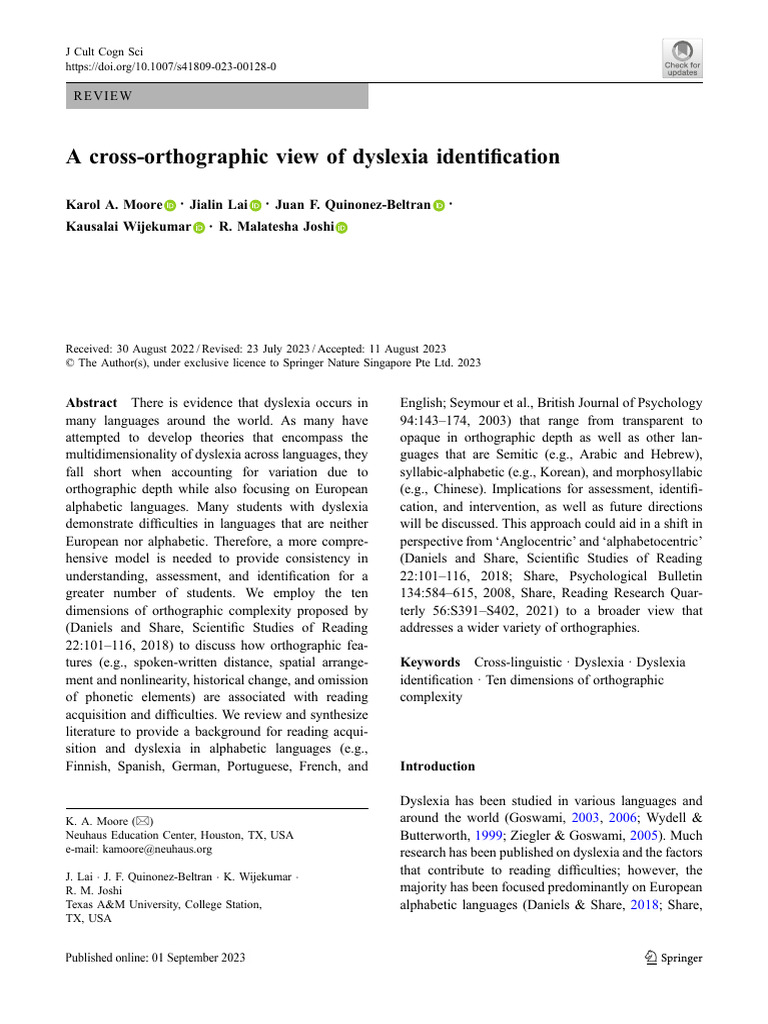 A Cross-Orthographic View of Dyslexia Identification | PDF ...