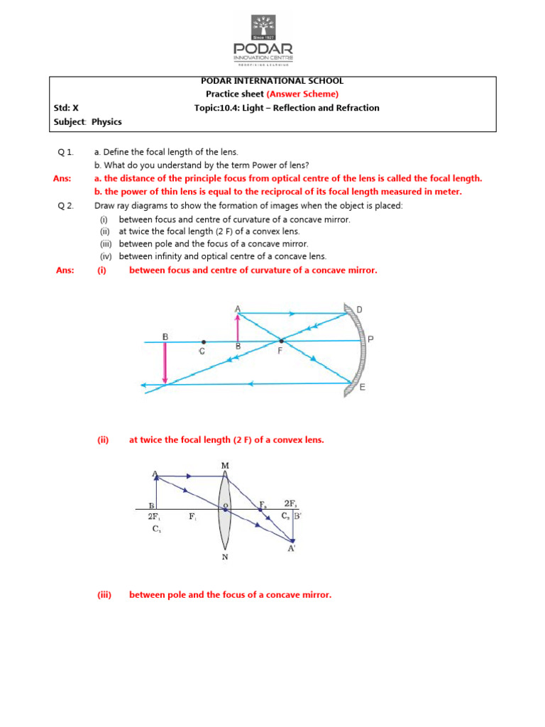 PS - AS - CB - X - Phy - 10.4 - Light-Reflection and Refraction | PDF | Lenses | Glass ...