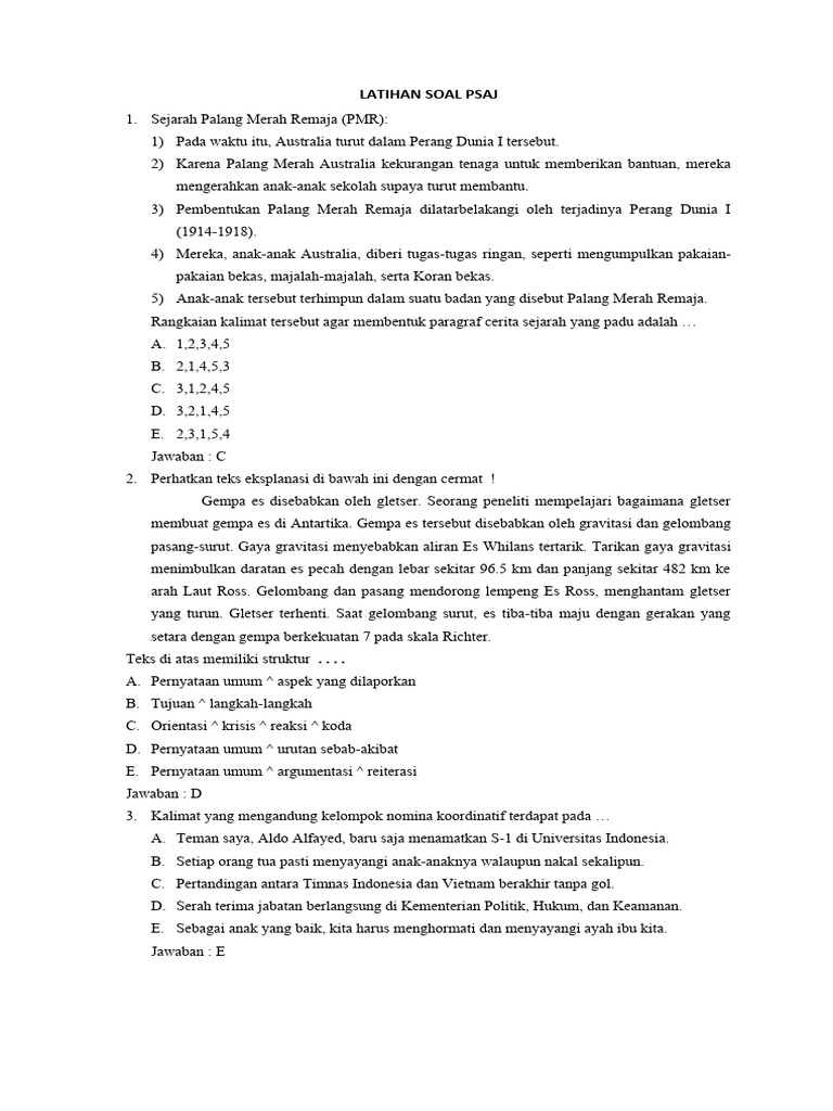 Latihan Soal Psaj | PDF