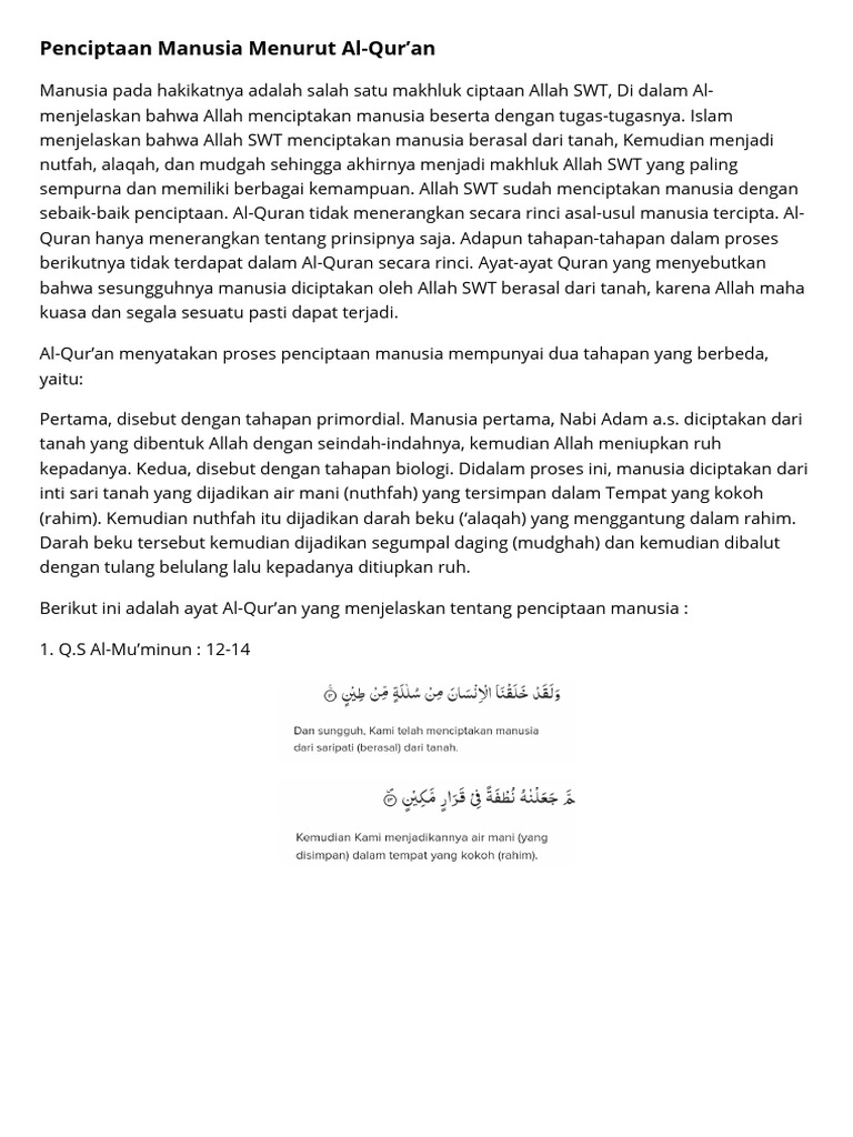Penciptaan Manusia Menurut Al-Qur'an 20240512 193320 0000 | PDF