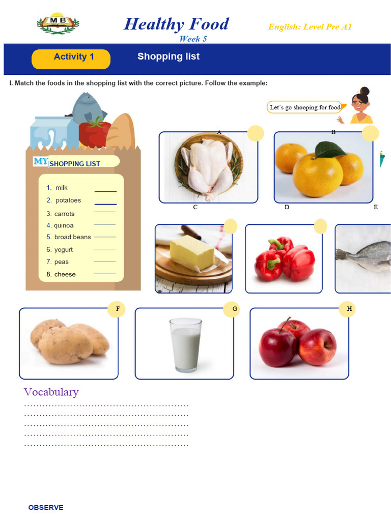Healthy Food Vocabulary for Beginners | PDF | Foods