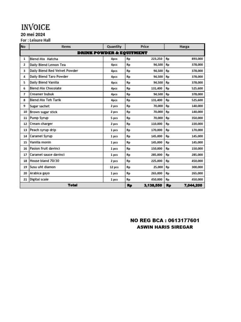 Invoice | PDF | Foods | Drink