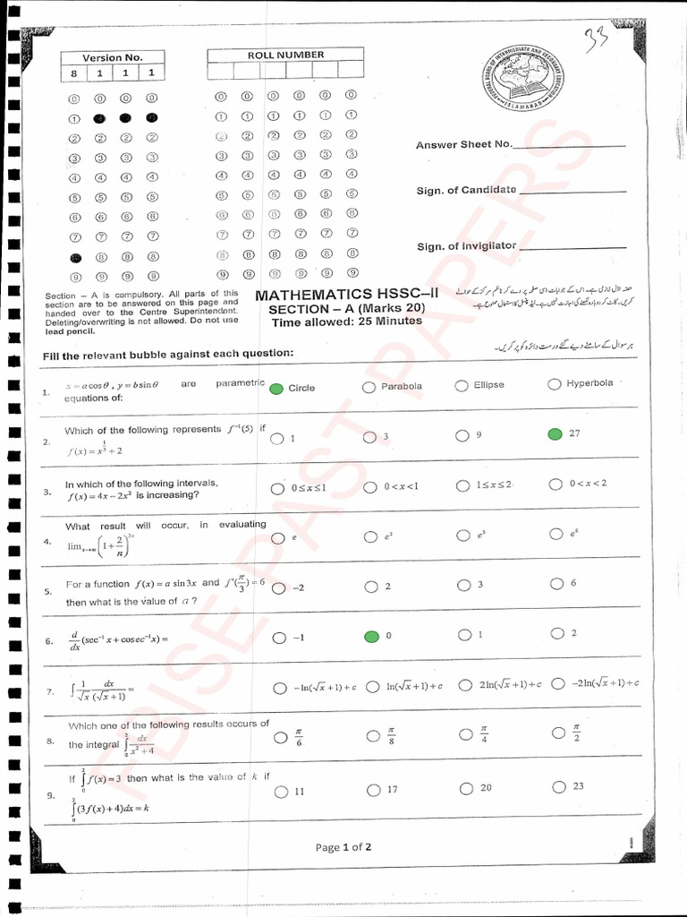 Class 12 Mathematics Fbise Past Paper 2022 Hard Areas | PDF