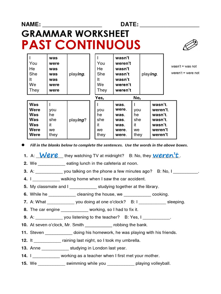 2-Grammar Worksheet Past Continuous-No Key | PDF