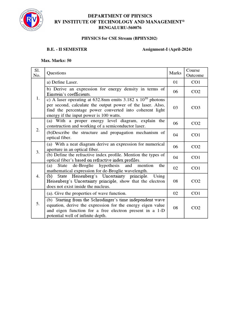Assignment 1 - SN | PDF | Laser | Waves