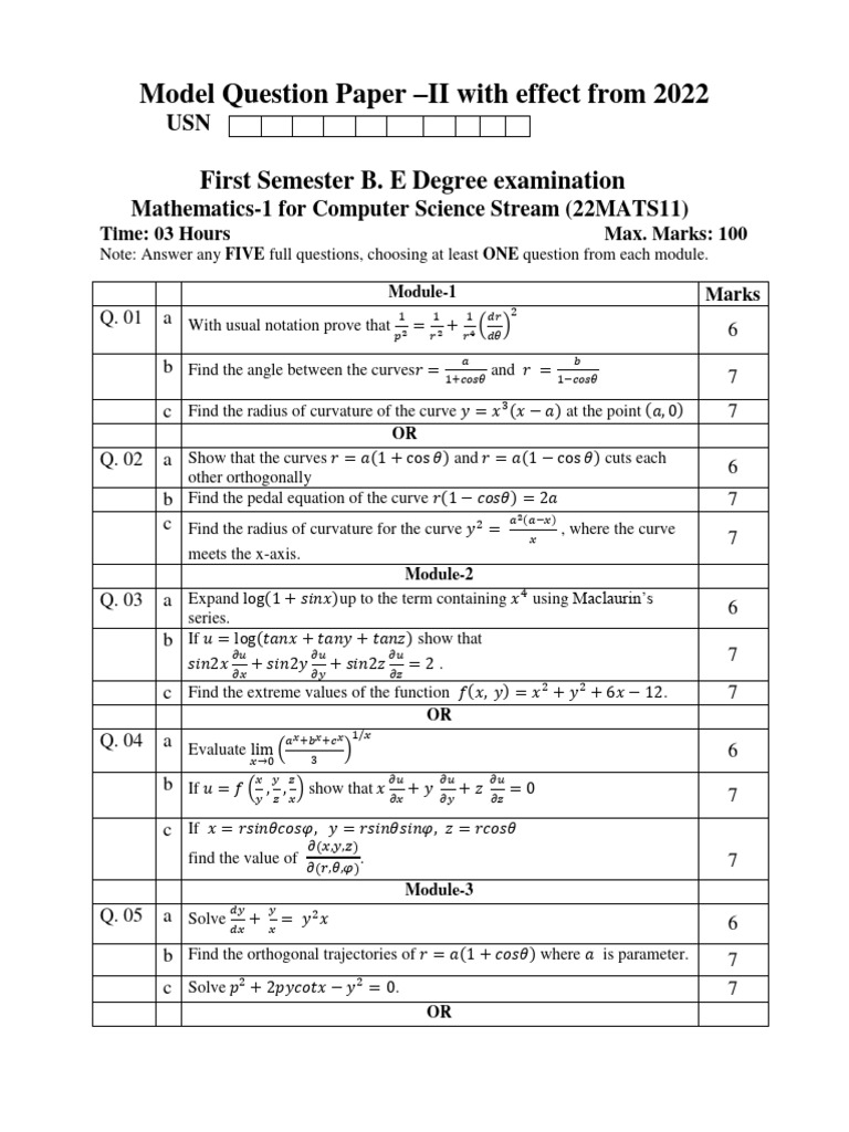 BMATS101 - Model QP (Set-2) Solution - 240125 - 163217 | PDF | Eigenvalues And Eigenvectors ...