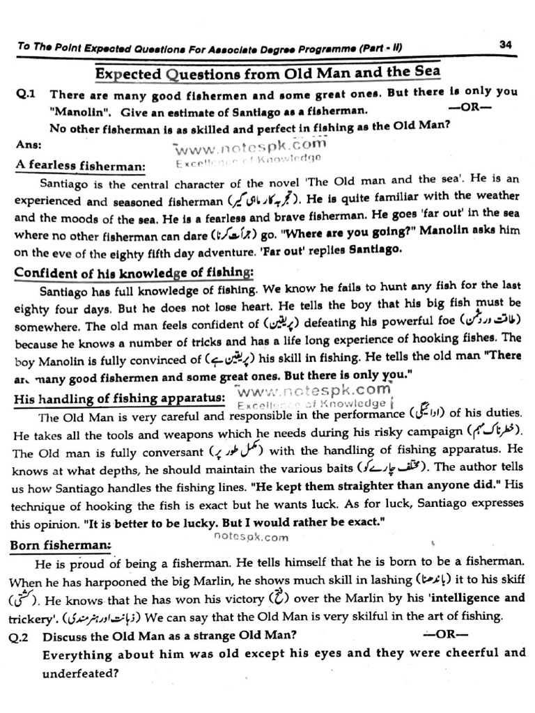 BA English II Novel - Old Man and The Sea - NOTESPK | PDF | Fisherman ...