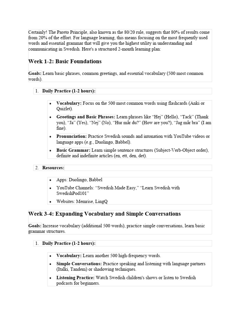 Swedish Plan | Download Free PDF | Vocabulary | Verb