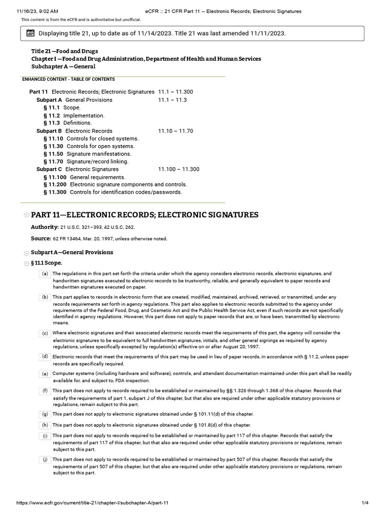 Overview of 21 CFR Part 11 Regulations | PDF | Records Management ...