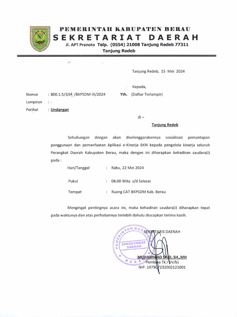 UNDANGAN - E-Kinerja #BKPSDM | PDF