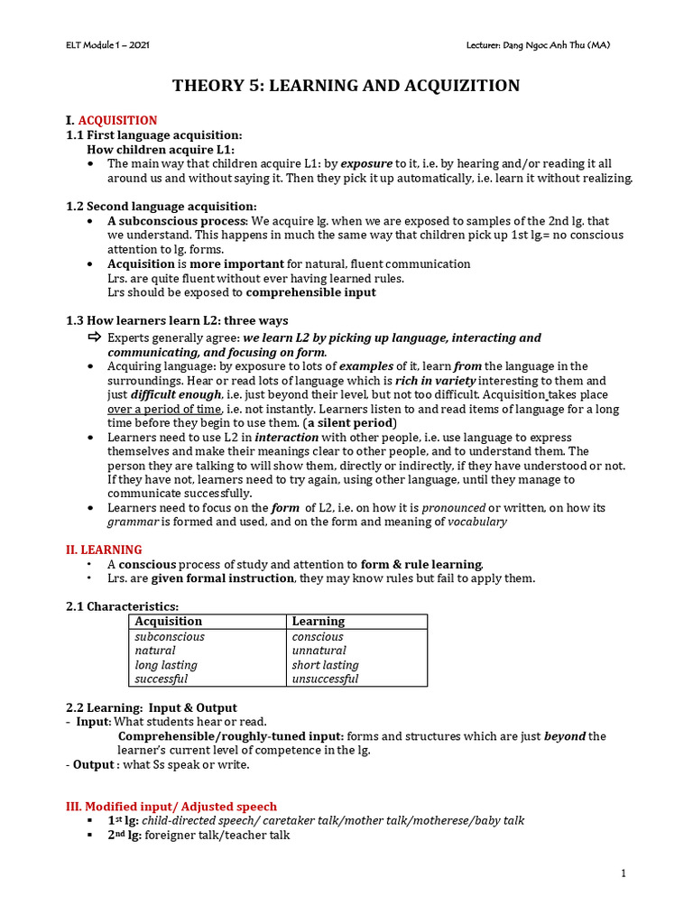 Language Acquisition vs. Learning | PDF | Second Language | Language Acquisition