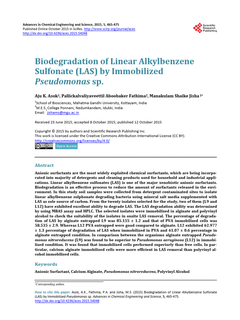 Biodegradation of Linear Alkylbenzene Sulfonate LA | PDF | Pseudomonas ...