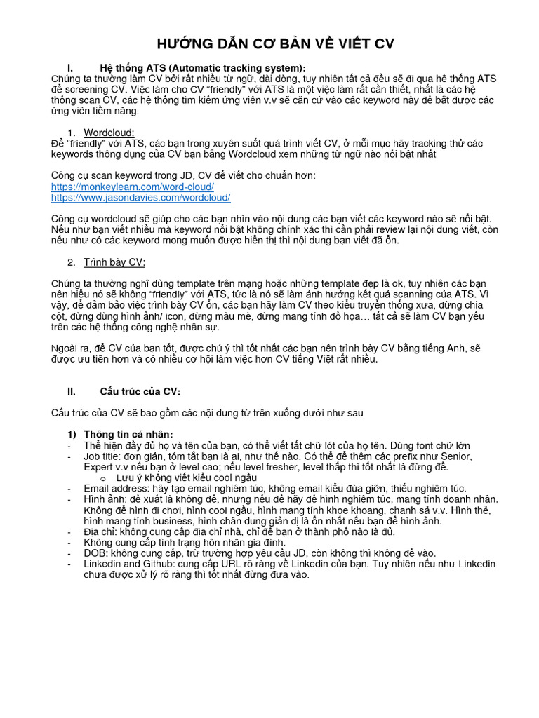 Huong Dan Viet CV | PDF