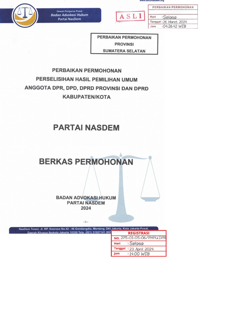 Permohonan DiRegistrasi 3530 4319 Nasdem (275-01 | PDF