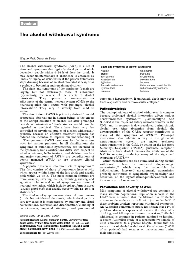 Understanding Alcohol Withdrawal Syndrome | PDF | Alcoholism ...