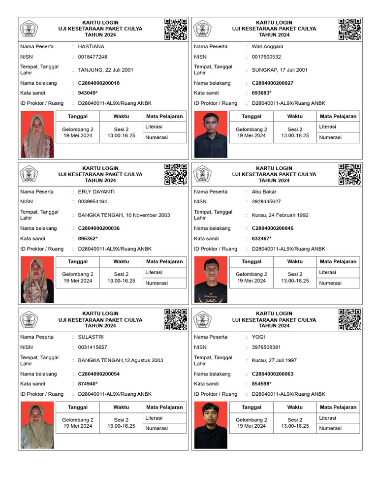 Pendataan Uji Kesetaraan - Tahun 2024 Kartu | PDF