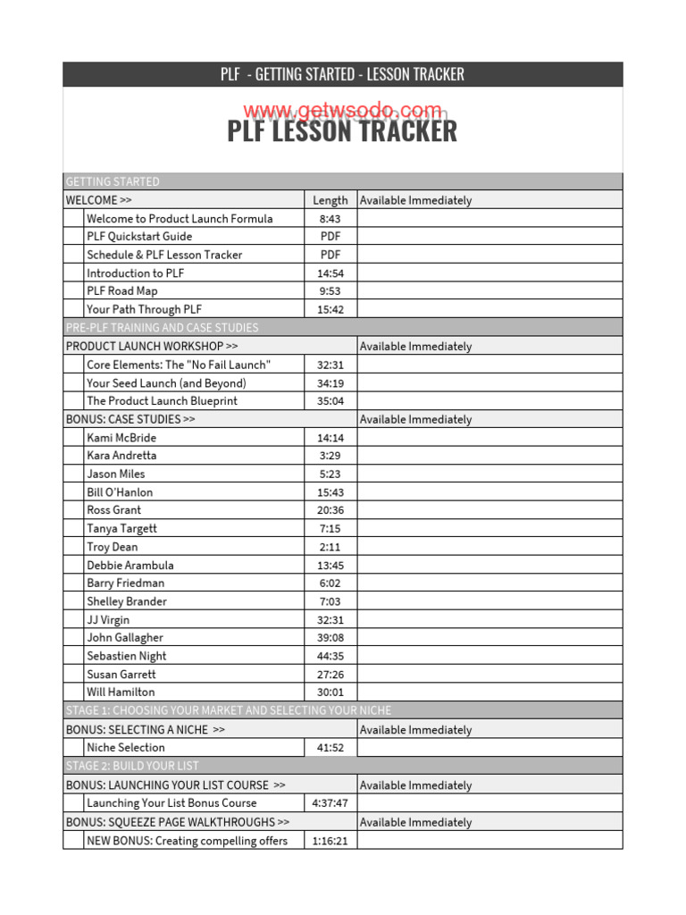 03-PLF Getting Started 3 Lesson Tracker V4 | PDF