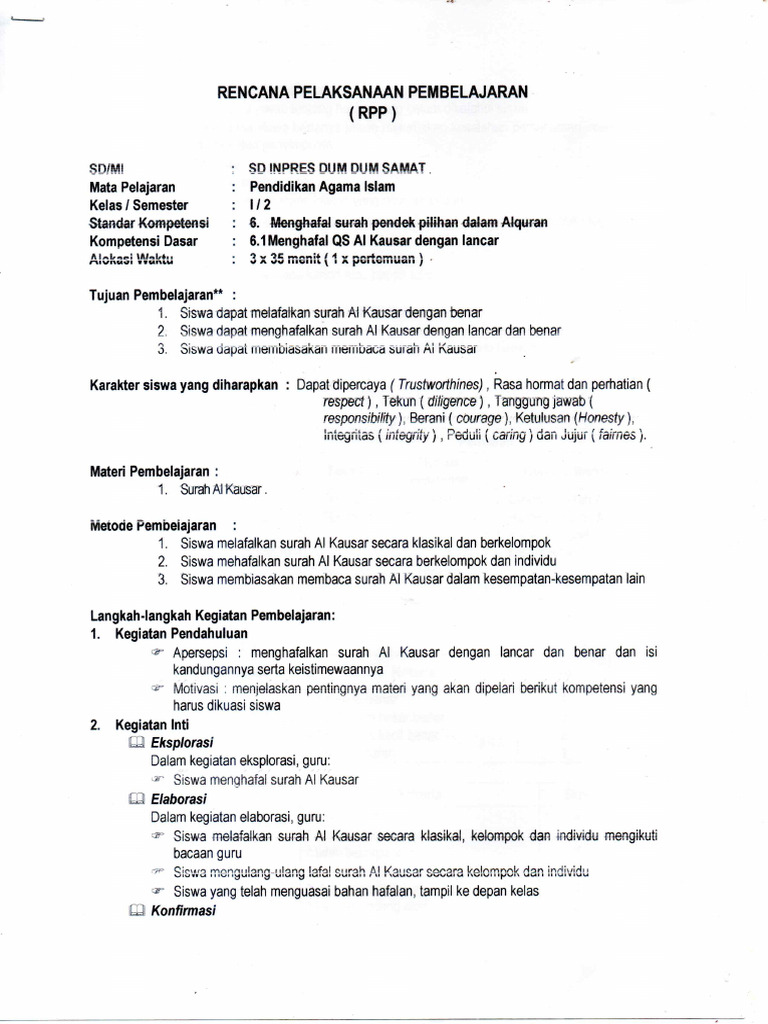 RPP Pai Kelas 1 | PDF