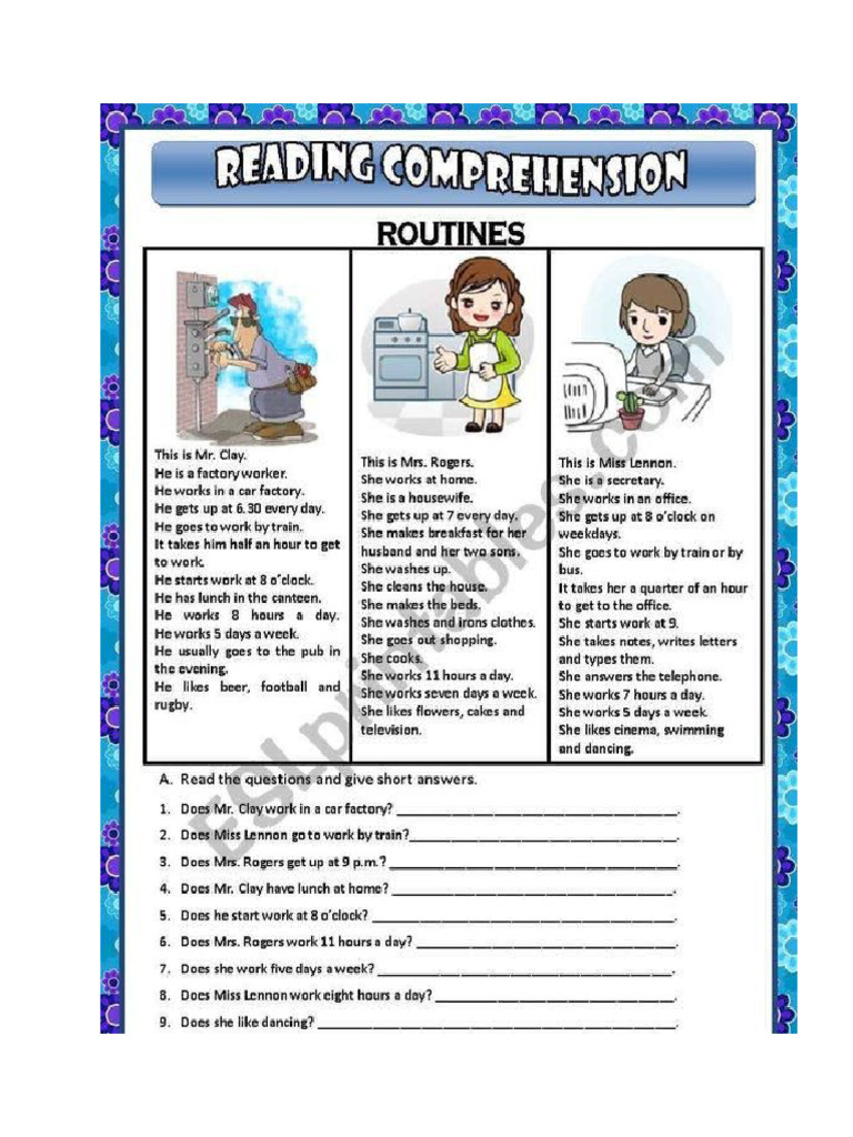 Reading Comprehension Daily Activities | PDF