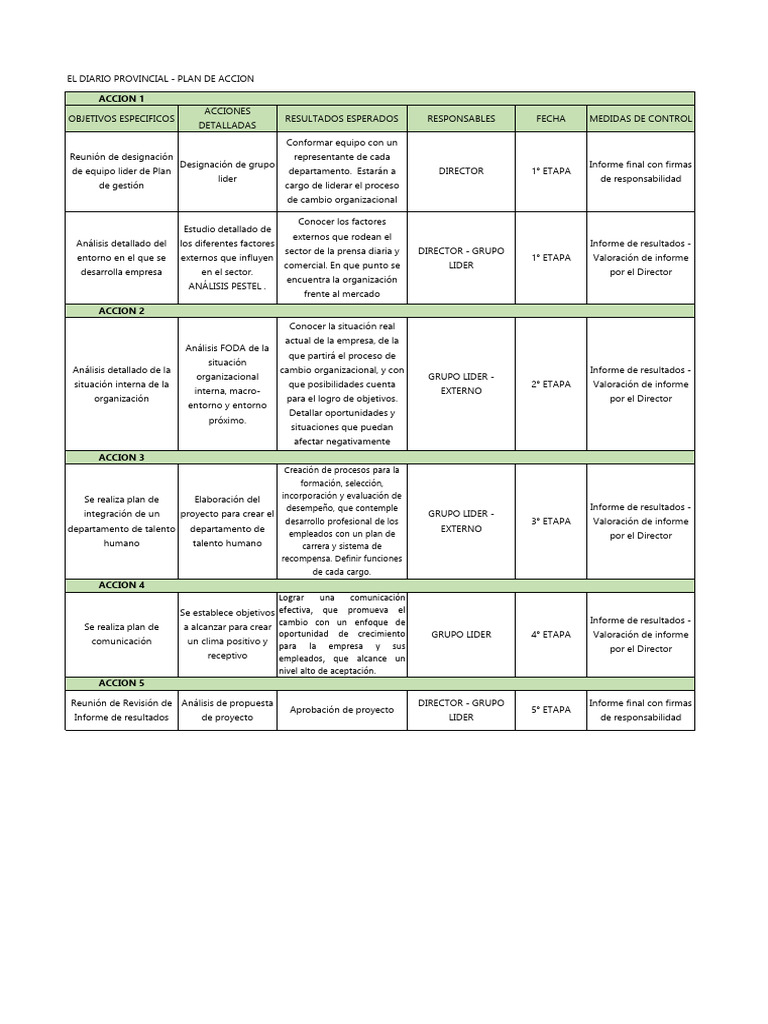 1.-Caso - Plan de Accion | PDF | Business | Economias