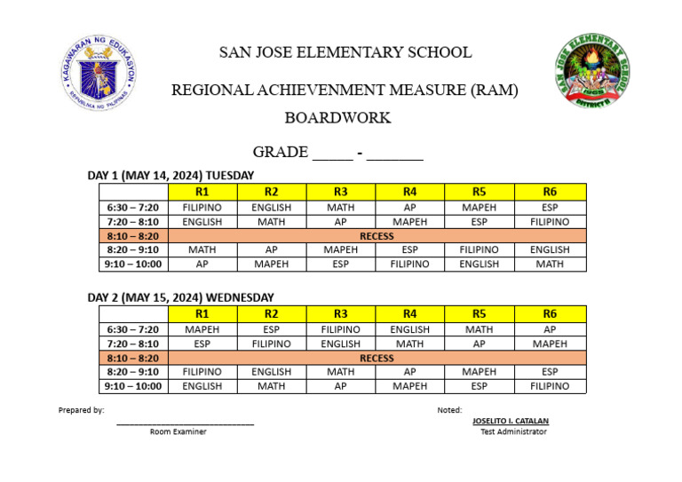 Ram Boardwork Grade 1 - 3 | PDF