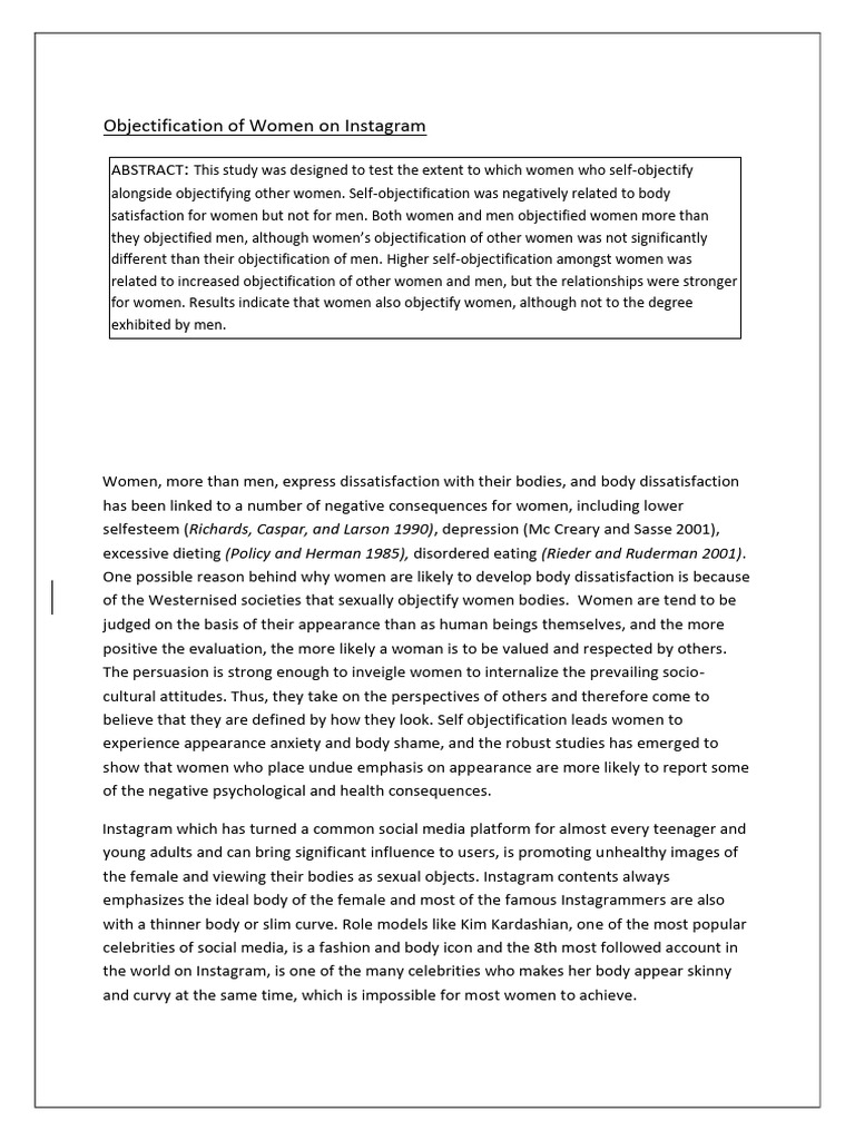 Objectification of Women On Instagram | PDF | Social Psychology ...