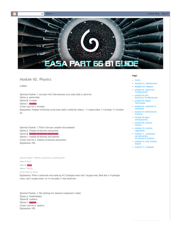 Easa Part 66 Blog - Module 02. Physics | Download Free PDF | Atoms | Proton