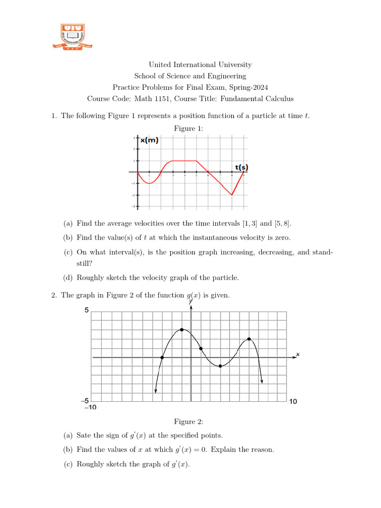 Math 1151 Final Exam Practice Problems | PDF | Tangent | Derivative