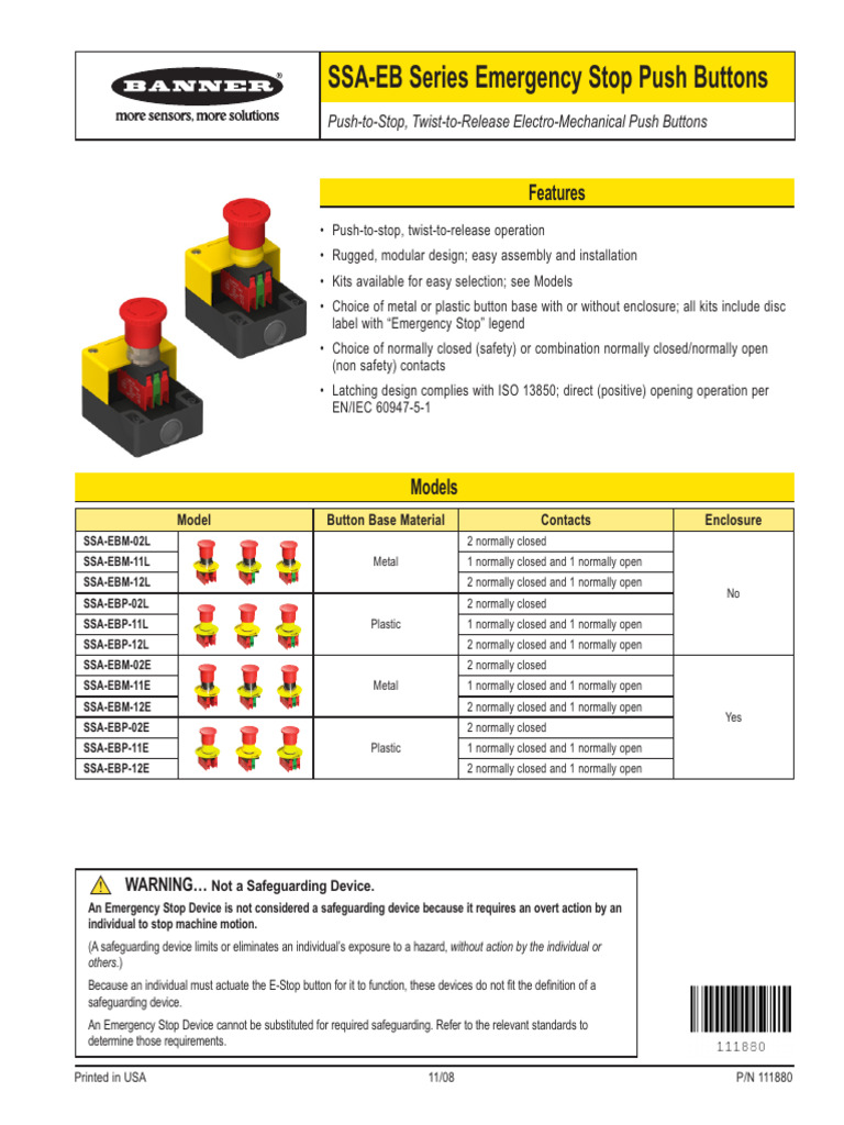 Banner Engineering 111880 | PDF | Switch | Machines