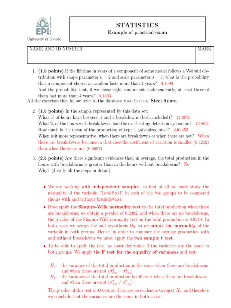 Example-practical-exam-with-solutions | PDF | P Value | Statistical Theory