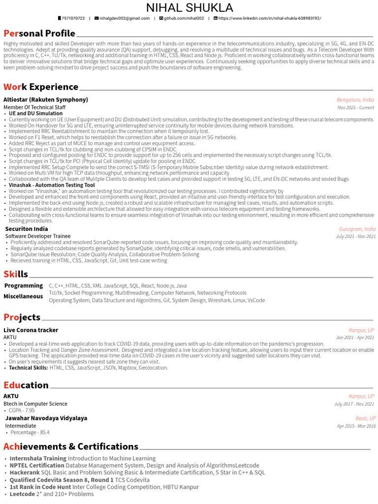 Nihal Shukla Resume | PDF | Software Quality | Systems Engineering