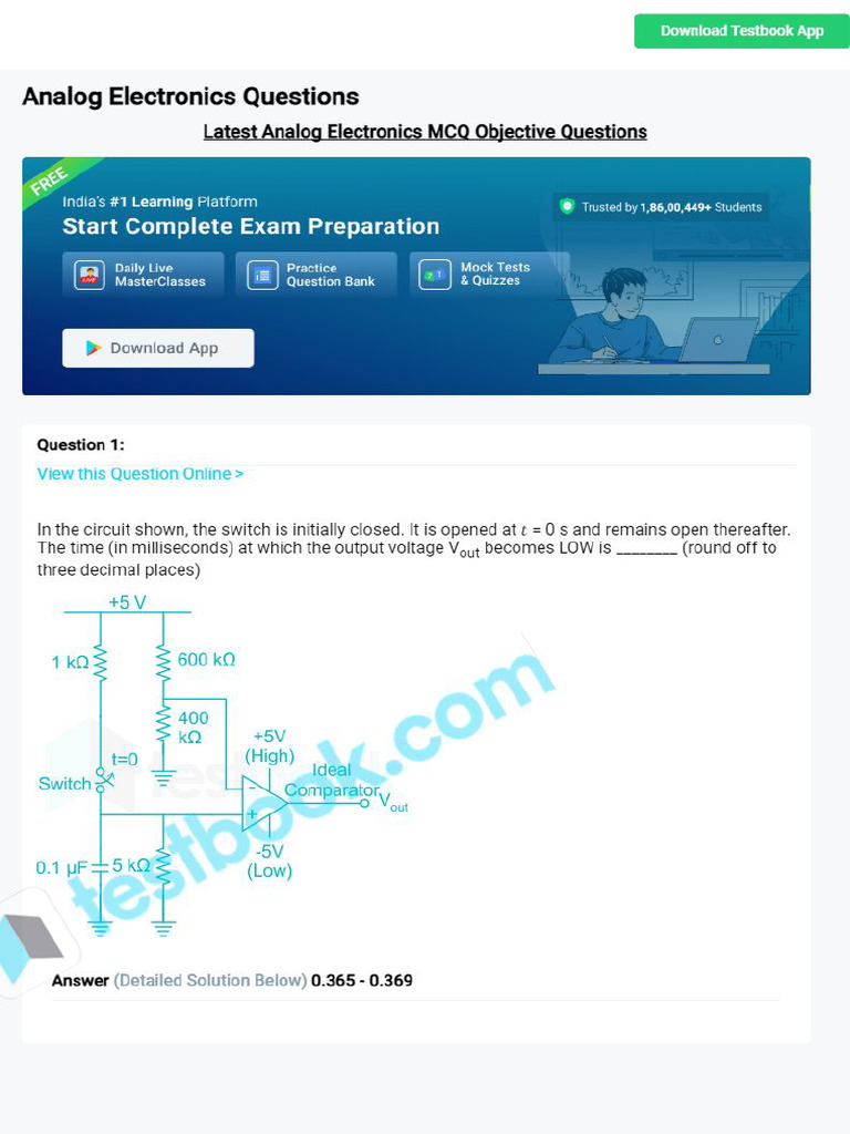 MCQ On Analog Electronics 5eea6a1239140f30f369ede5 | PDF