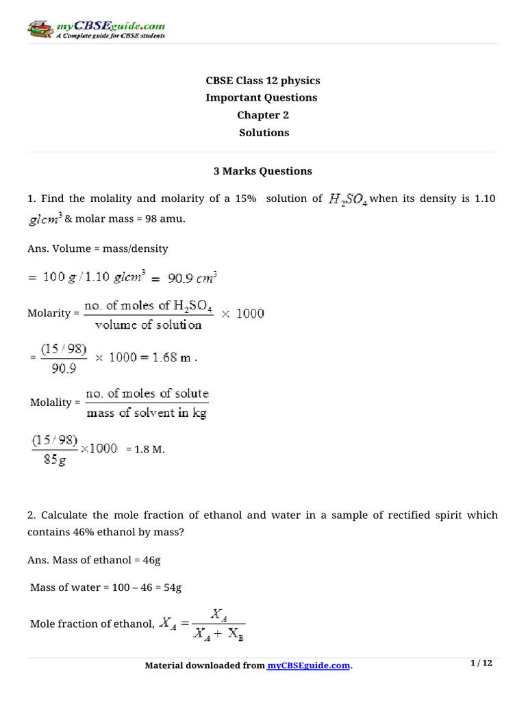 12_chemistry_imp_ch2_3 | PDF | Quantity | Materials