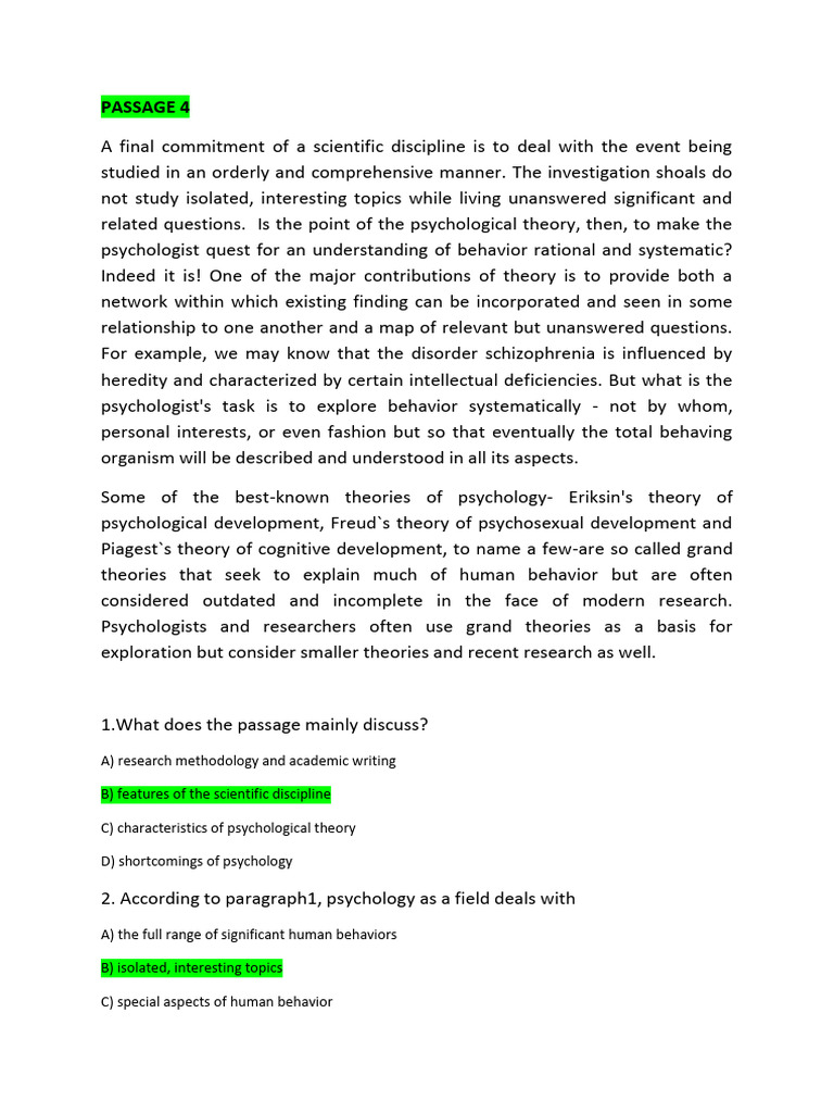 نمونه سوال درک مطلب 4 - 121423 | PDF | Psychology | Theory