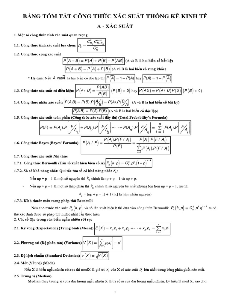 Bang Tom Tat Cong Thuc XSTK KT Cua Dien 12.4.2019 | PDF